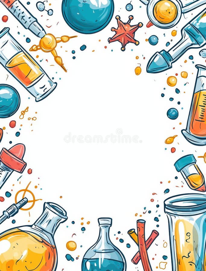 Blank White Page Surrounded by Colorful Cartoon Science Tools and ...