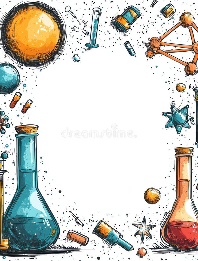 Blank White Page Surrounded by Colorful Cartoon Science Tools and ...