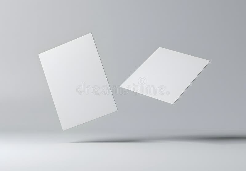 Blank White Paper Card Floating in the Air on Grey Background Mockup ...