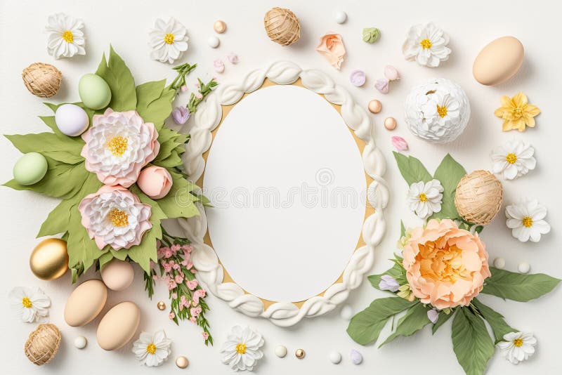 Blank White Paper Invitation Message with Flower Frame Top View Made ...