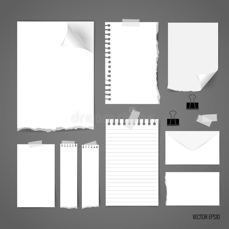 Blank White Note Papers, Ready for Your Message. Vector Illustration ...