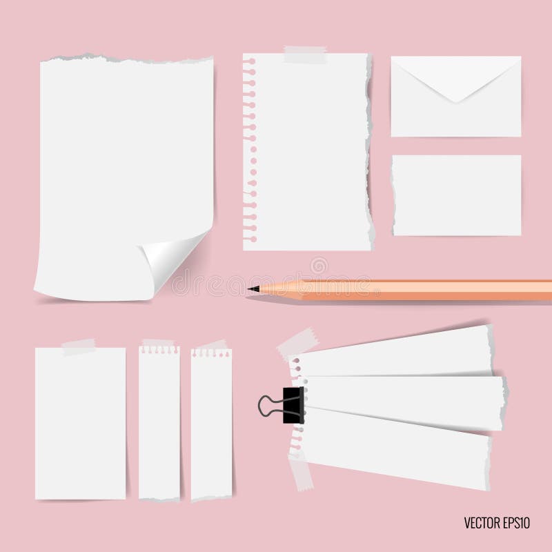 Blank White Paper, Note Paper, Envelope. Vector Illustration Stock ...