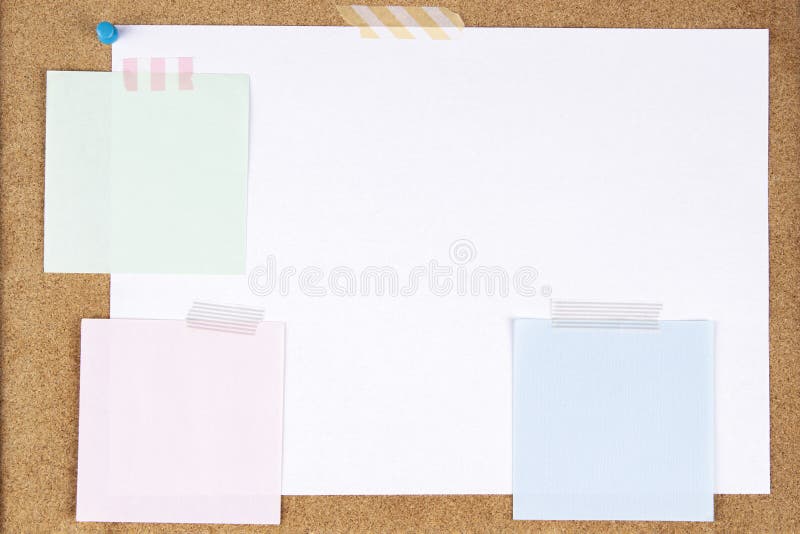 Blank White Paper Page and Note Sticks Attached with Adhesive Tape on ...