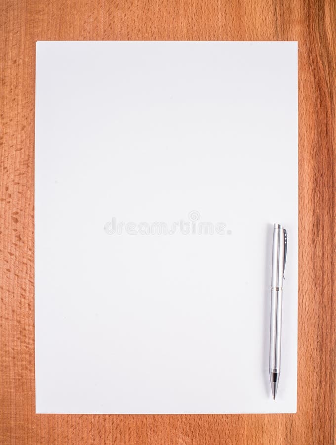Blank white paper with pen stock photo. Image of information - 53321390