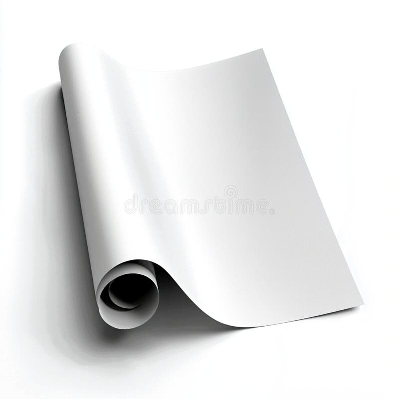 Blank White Paper Sheet Roll for Presentation or Mockup Use Isolated on ...