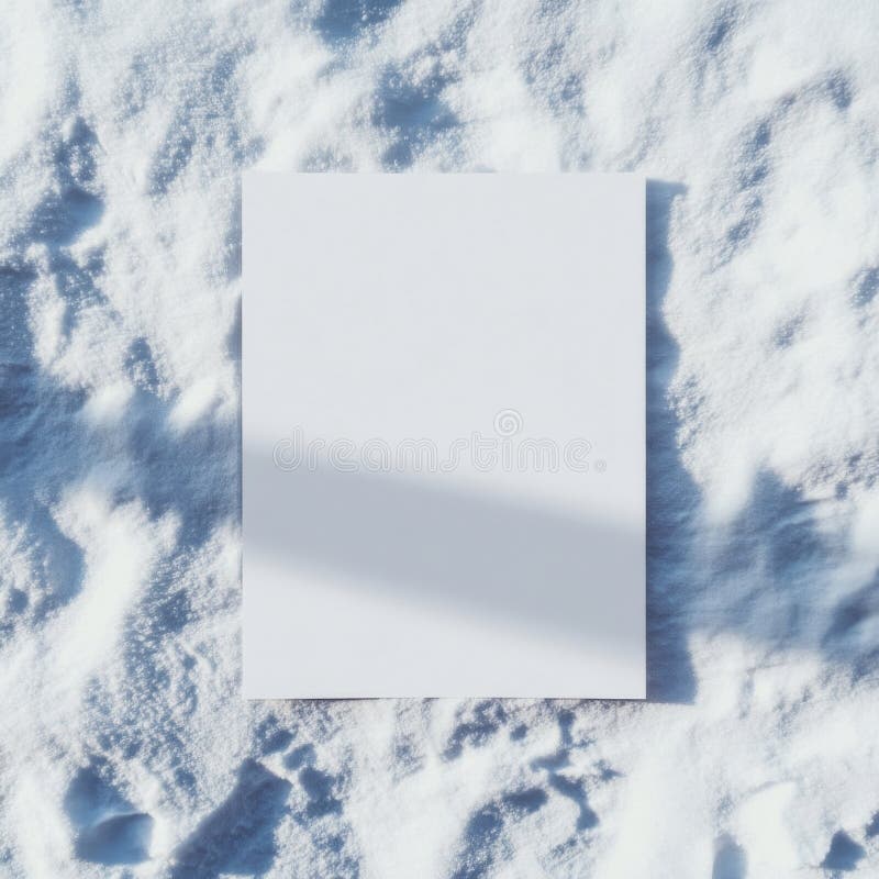 Blank White Paper Sheet on Snowy Surface with Soft Natural Shadows ...