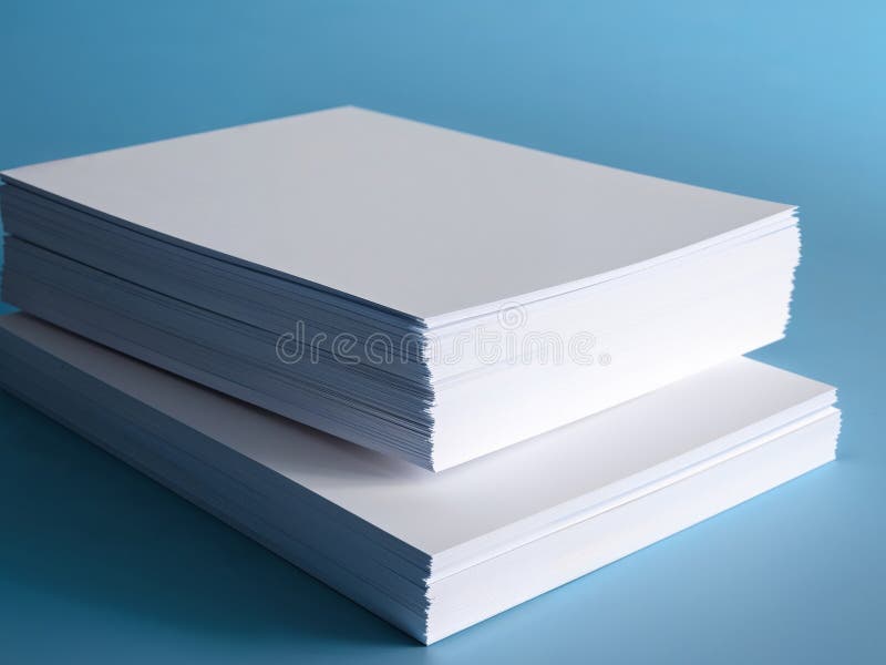 Blank White Paper Sheets on Blue Background. Stock Photo - Image of ...