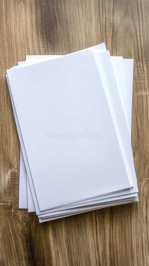 Blank White Paper Stack on Brown Wood Stock Image - Image of minimal ...