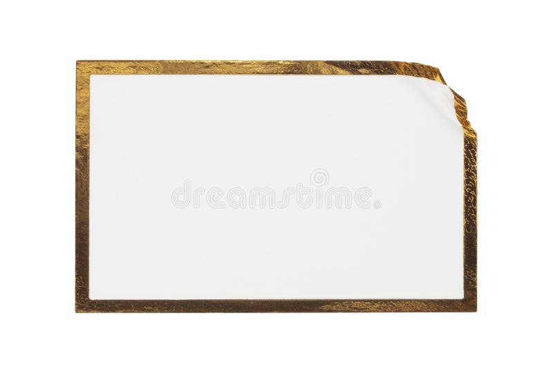 Blank White Paper Sticker Label with Golden Frame Isolated on White ...