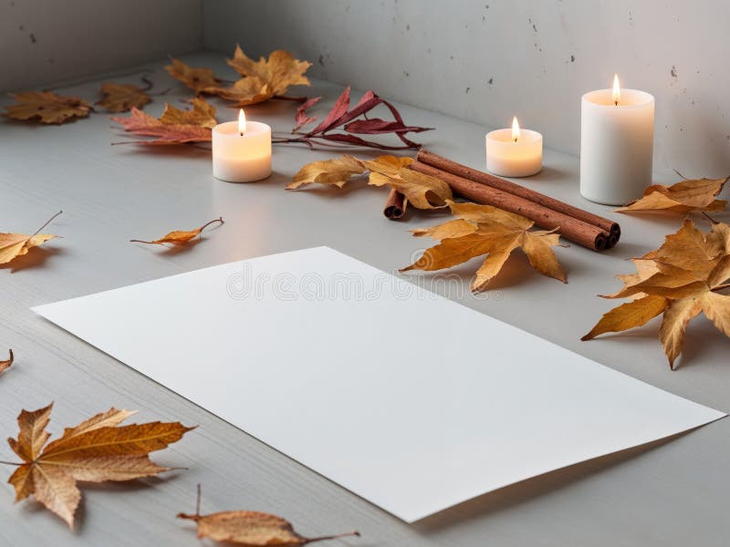 Blank White Paper Surrounded by Autumnal Decor. Stock Image - Image of ...