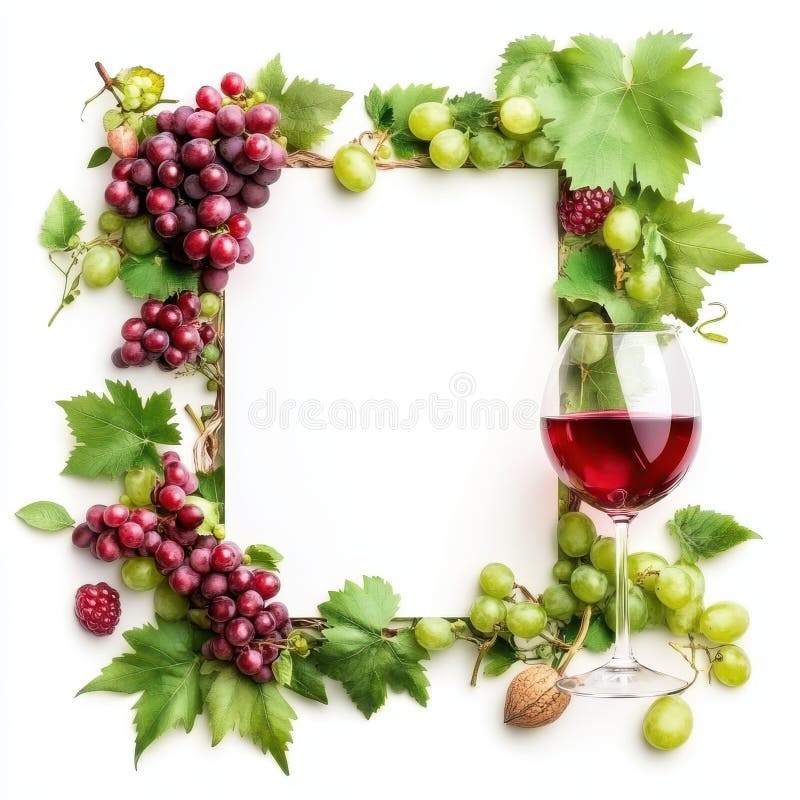 Wine Glass and Grapes Frame with Blank White Paper. Stock Illustration ...
