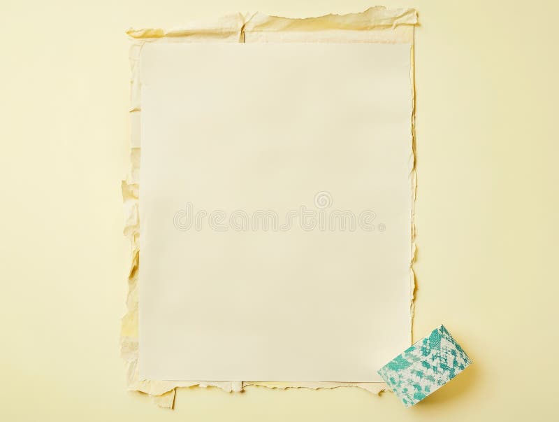 White Paper with Torn Edges and Decorative Tape on Yellow Background ...