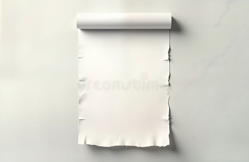 Blank White Parchment Paper Rolled on Top Edge with Soft Shadows. Empty ...