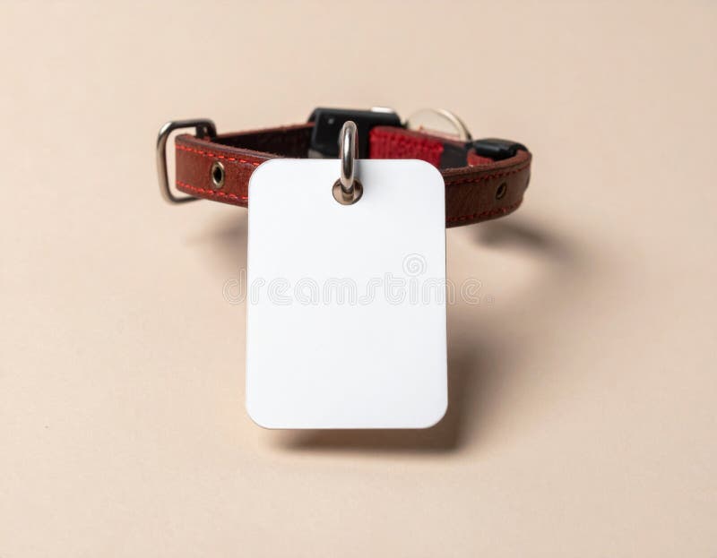 Blank White Pet ID Tag on Brown Leather Collar Stock Illustration ...