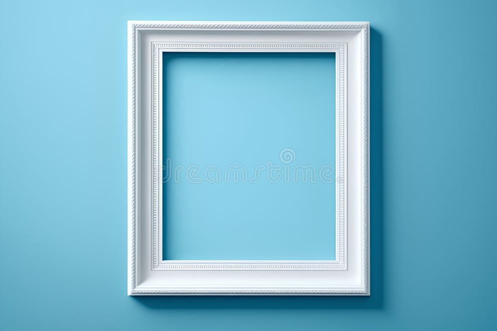 Blank White Picture Frame on Blue Wall. 3d Render Illustration Stock ...