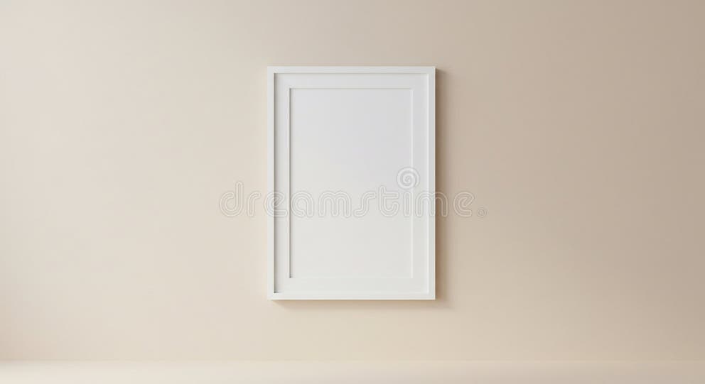 A Blank White Picture Frame Hangs on a Smooth, Beige Wall. the Frame is ...