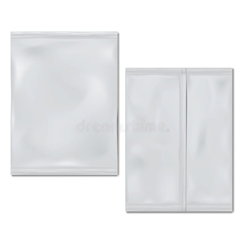 Blank White Pillow Flow Pack Bag Realistic Vector Mockup. Plastic ...