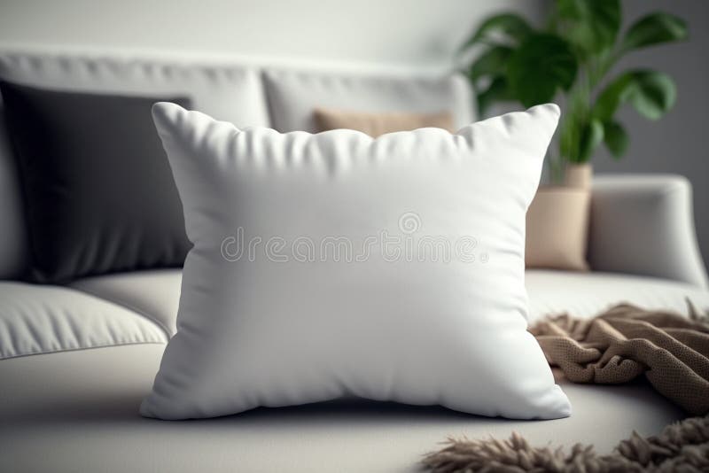 Blank White Pillow Mockup. Soft Decorative Pillow on the Sofa in the ...