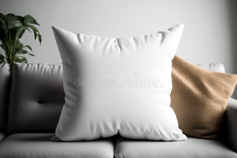 Blank White Pillow Mockup. Soft Decorative Pillow on the Sofa in the ...