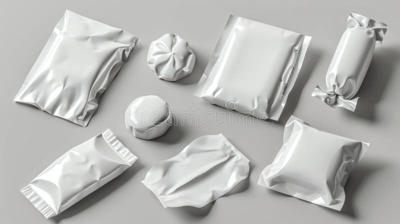 Blank White Plastic Candy Wrapper with 3D Modern Illustration Set ...