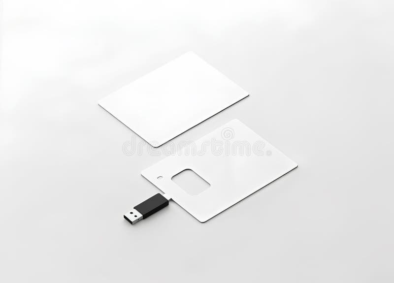 Blank White Plastic Wafer USB Card Mockup Lying, Opened and Closed ...