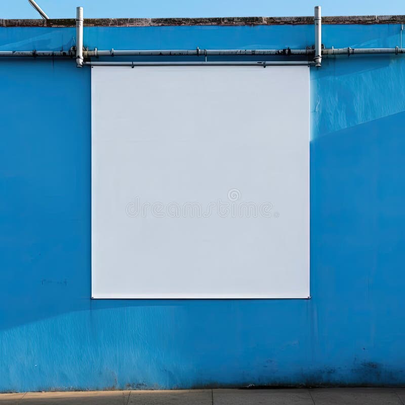 Blank White Poster on Blue Wall for Your Design Stock Illustration ...