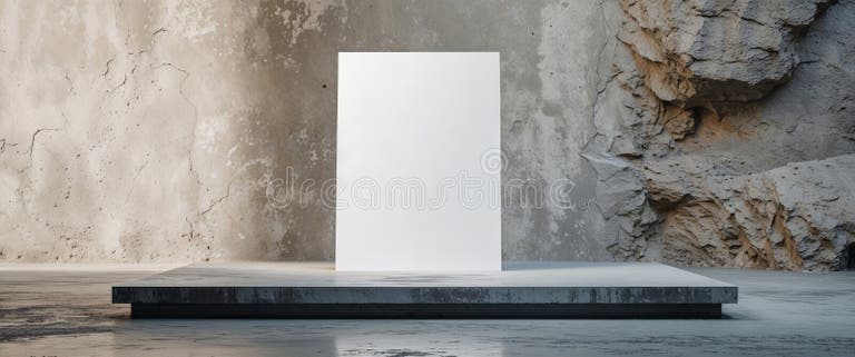 Blank White Poster on Concrete Platform with Rocky Background. Stock ...