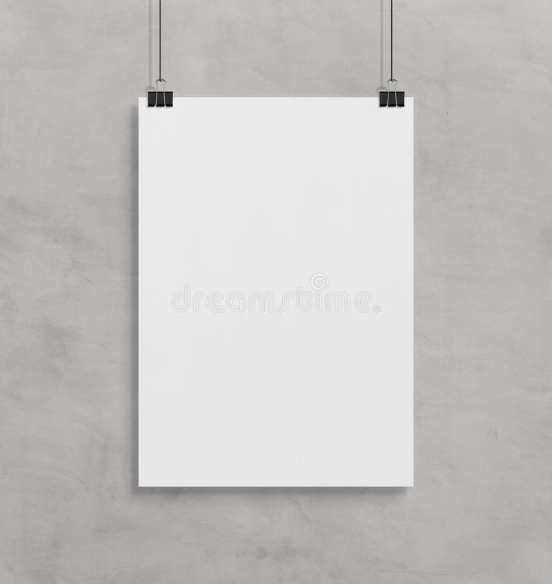 Blank White Poster Hanging Up with Clips Mockup Stock Illustration ...