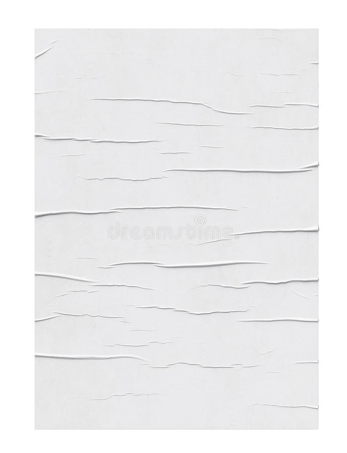 Blank White Poster Mockup. Crumpled Paper Template. Wet Poster Texture ...