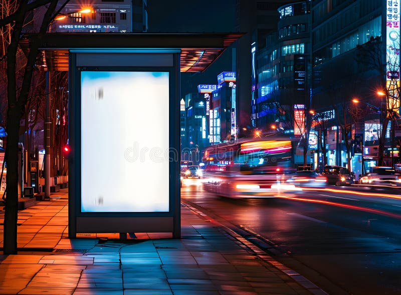Blank White Poster Mockup at Outdoor Bus Stop Stock Illustration ...