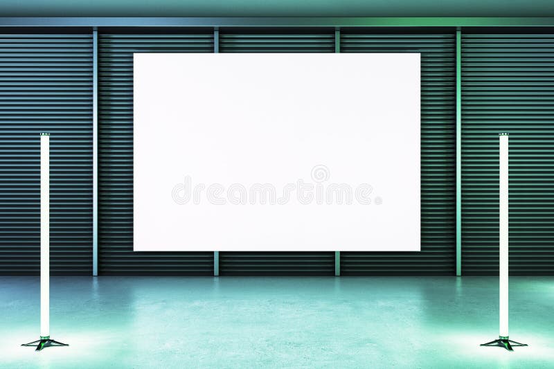 Blank White Poster on a Modern Wall with Vertical Panels, Illuminated ...
