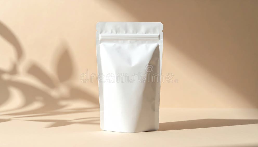 Blank White Pouch Mockup with Leaf Shadow Stock Photo - Image of pouch ...