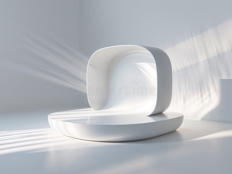 Blank White Product Display Concept with White Round Platform and Light ...