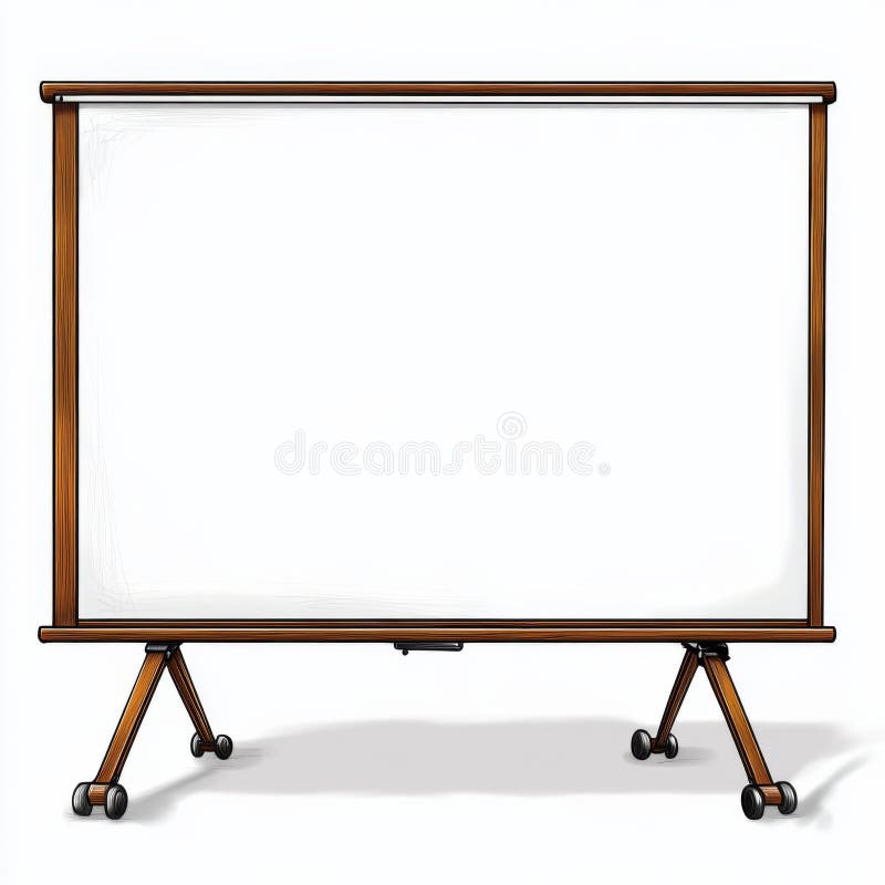 Blank White Projection Screen with Wooden Frame on Tripod Wheels Stock ...