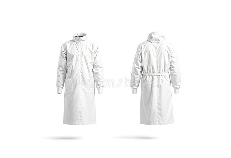 Blank White Protective Raincoat Mockup, Front and Back View. Stock ...