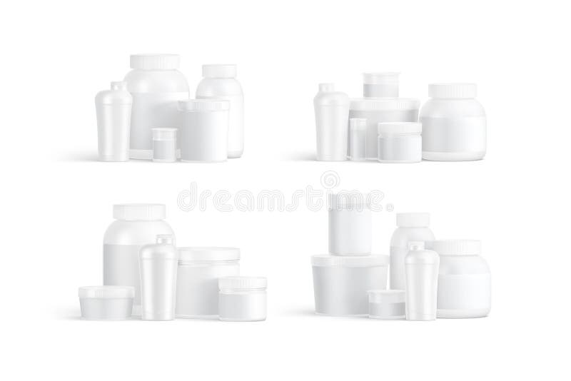 Blank White Protein Can, Bottle and Shaker Mockup, Front View Stock ...