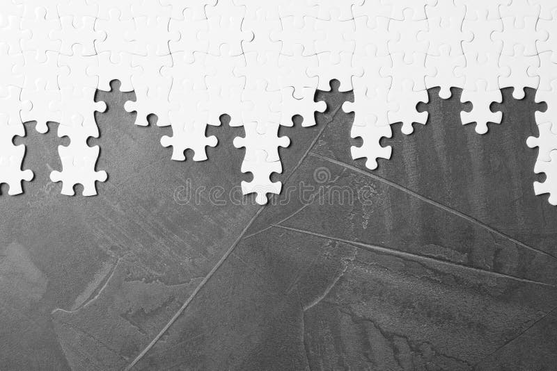 Blank White Puzzle Pieces on Stone Background, Flat Lay. Space for Text ...