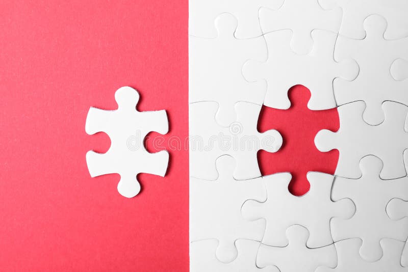 Blank White Puzzle with Separated Piece on Background, Flat Lay Stock ...