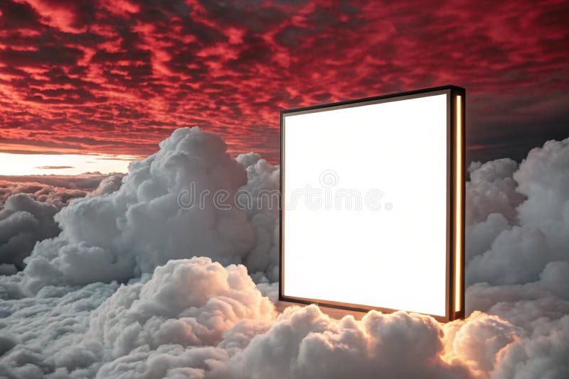 Blank White Rectangle Glowing Light Frame on Dreamy Cloud Stock ...