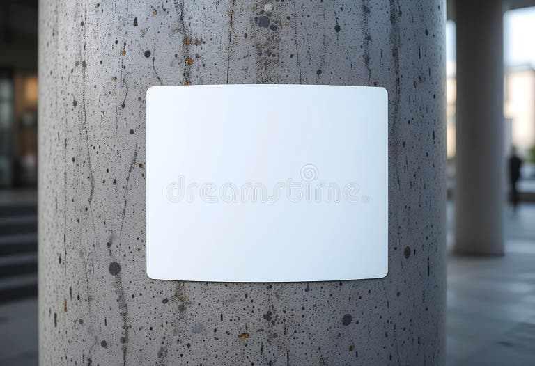Blank White Rectangle Shape Sticker Label Mockup is Attached To Pillar ...