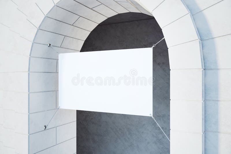 Blank White Rectangular Banner Hanging on Building Facade Arch ...