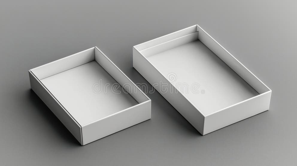 Blank White Rectangular Box Mockup on Gray Background. Open, Closed ...