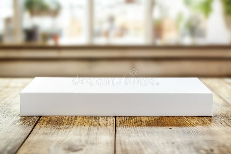 Blank White Rectangular Box Rustic Wooden Table Blurred Background ...