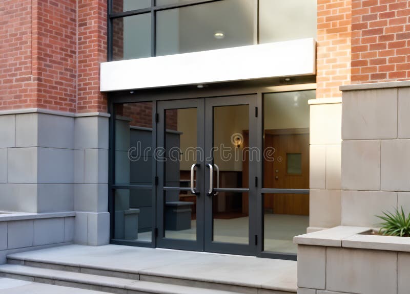 Blank White Rectangular Box Store Entrance Mockup, Glass Brick Wall ...