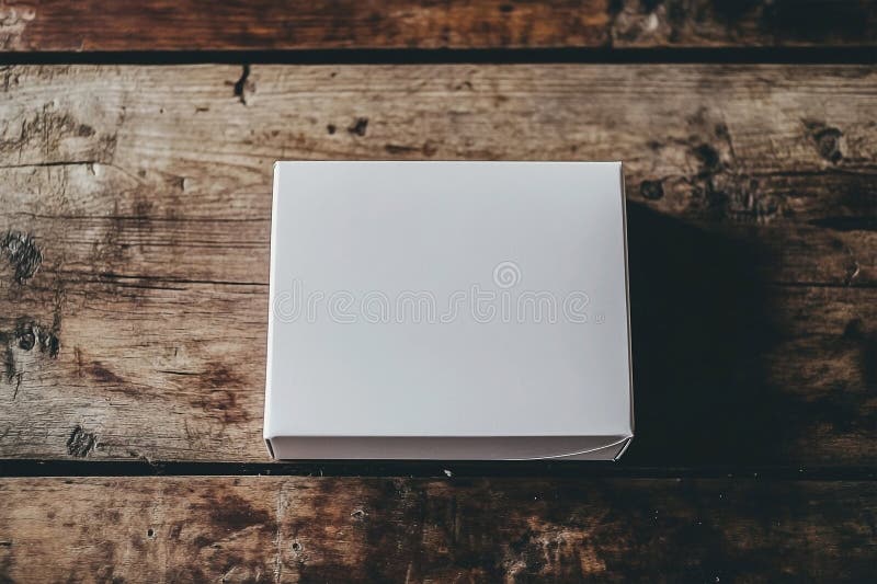 Blank White Rectangular Box on Weathered Wooden Table Top View Flat Lay ...