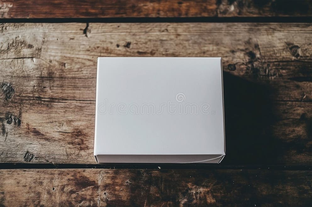 Blank White Rectangular Box on Weathered Wooden Table Top View Flat Lay ...