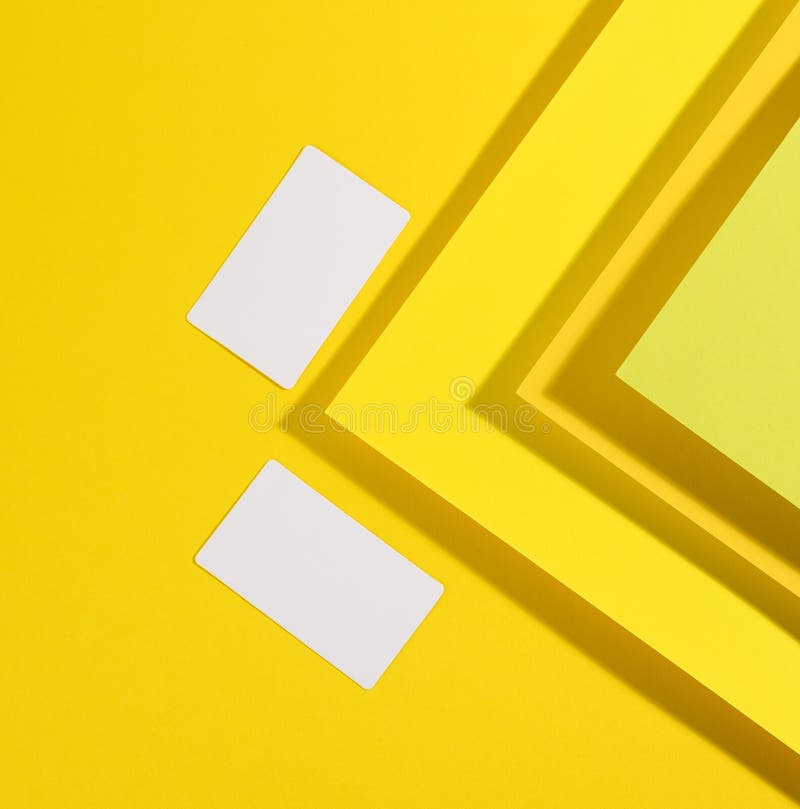 Blank White Rectangular Business Card on Creative Yellow Background ...