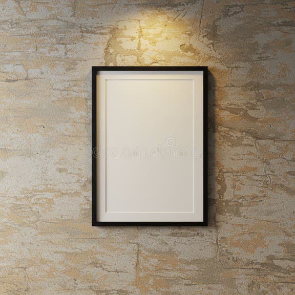 A Blank, White Rectangular Canvas is Mounted on a Textured Stone Wall ...