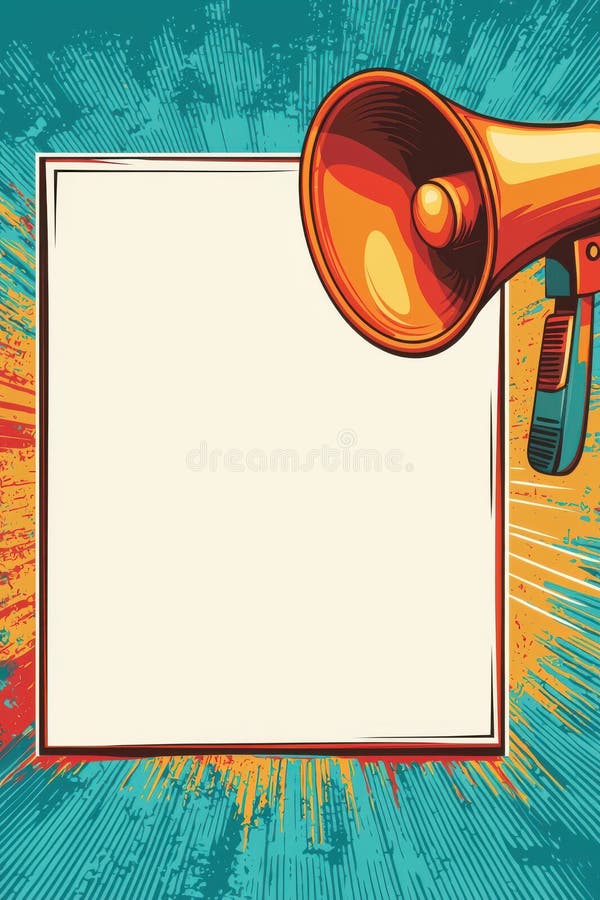 Blank White Rectangular Card with Vibrant Megaphone Illustration Stock ...