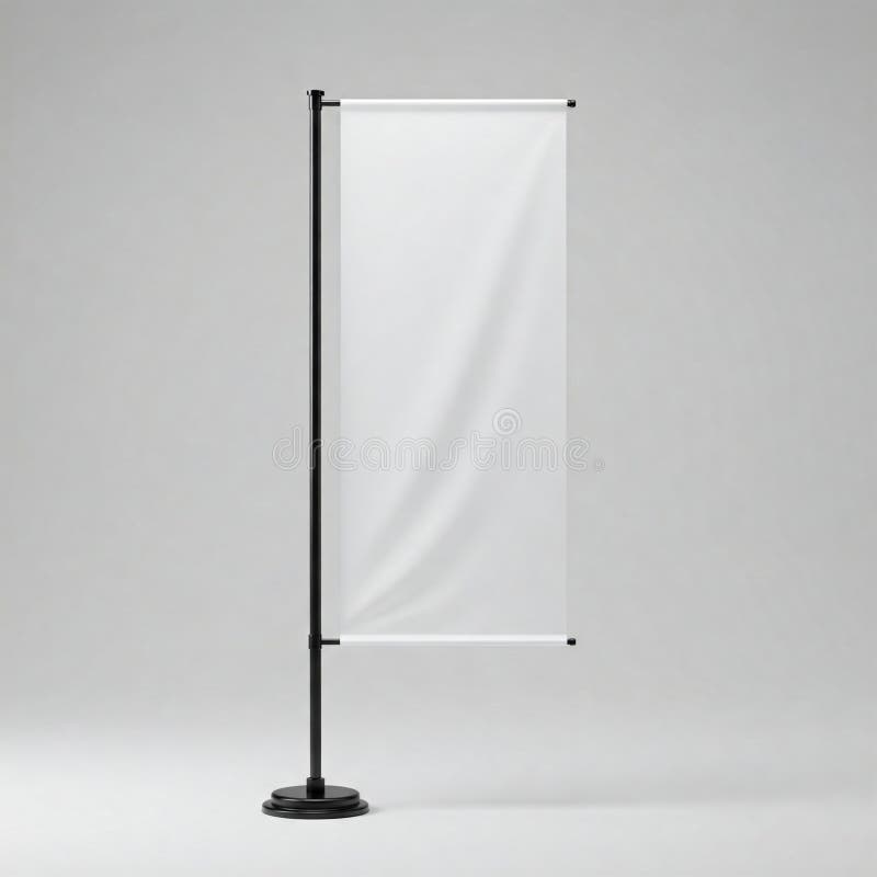 Blank White Rectangular Flag Banner on a Black Pole Stock Illustration ...